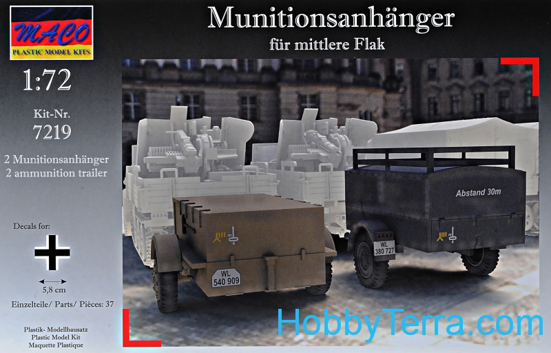 1:72规模德国弹药拖车3,7厘米AA枪 Maco 7219 HobbyTerra.com