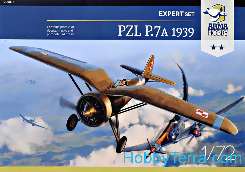 Plastic model kit 1/72 Fighter PZL P.7a 1939 (Expert Set) Arma Hobby ...